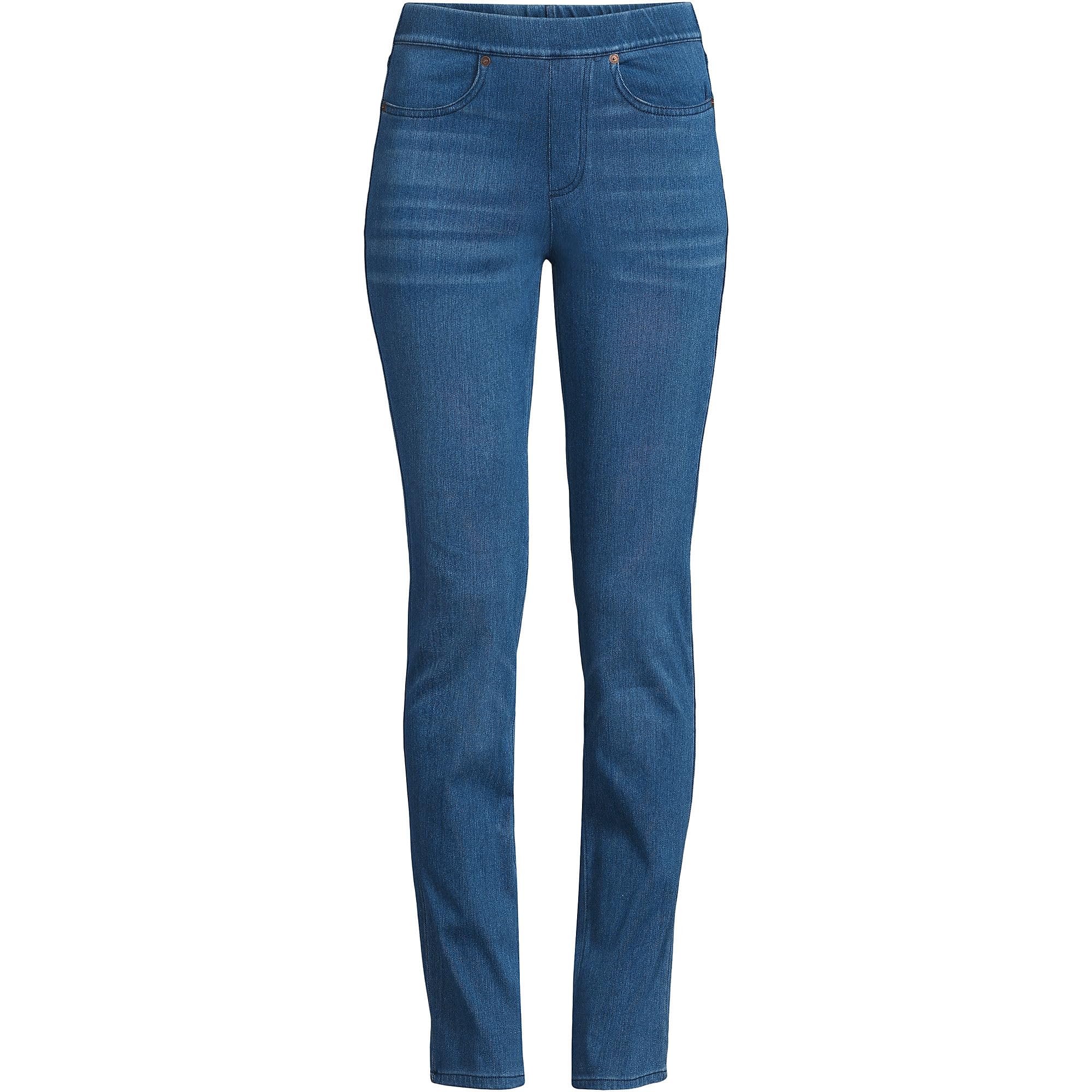 Lands' End Womens Starfish MR PO Knit Denim Straight Jeans Medium Sea Blue Plus 2X