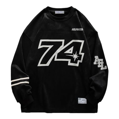 Aelfric Eden Mens Oversized Sweatshirt Crewneck Vintage Graphic Pullover Shirts Long Sleeve Streetwear Tops Grey