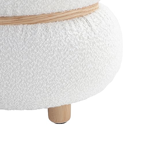 Get Set Style Round Ottoman with Soft Padded Seat, Multifunctional Vanity Chairs for Makeup, Upholstered Footrest Stool Ottoman Foot Stool for Living Room, Bedroom (White)