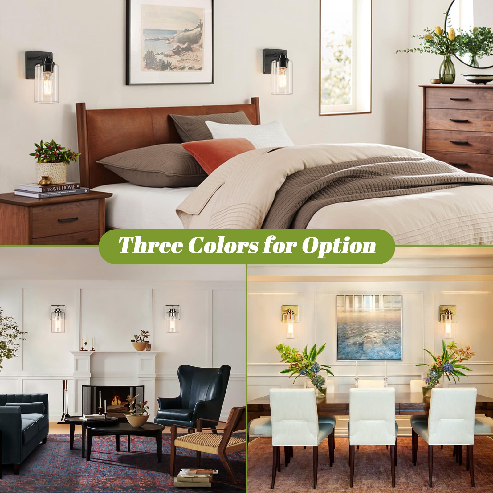 Wall Sconces, Gold Bathroom Light Fixtures, Modern Vanity Lights, Sconces Wall Lighting with Clear Glass, Sconces Wall Decor Set of 2, Wall Light Fixture for Mirror, Living Room, Bedroom, Hallway, E26