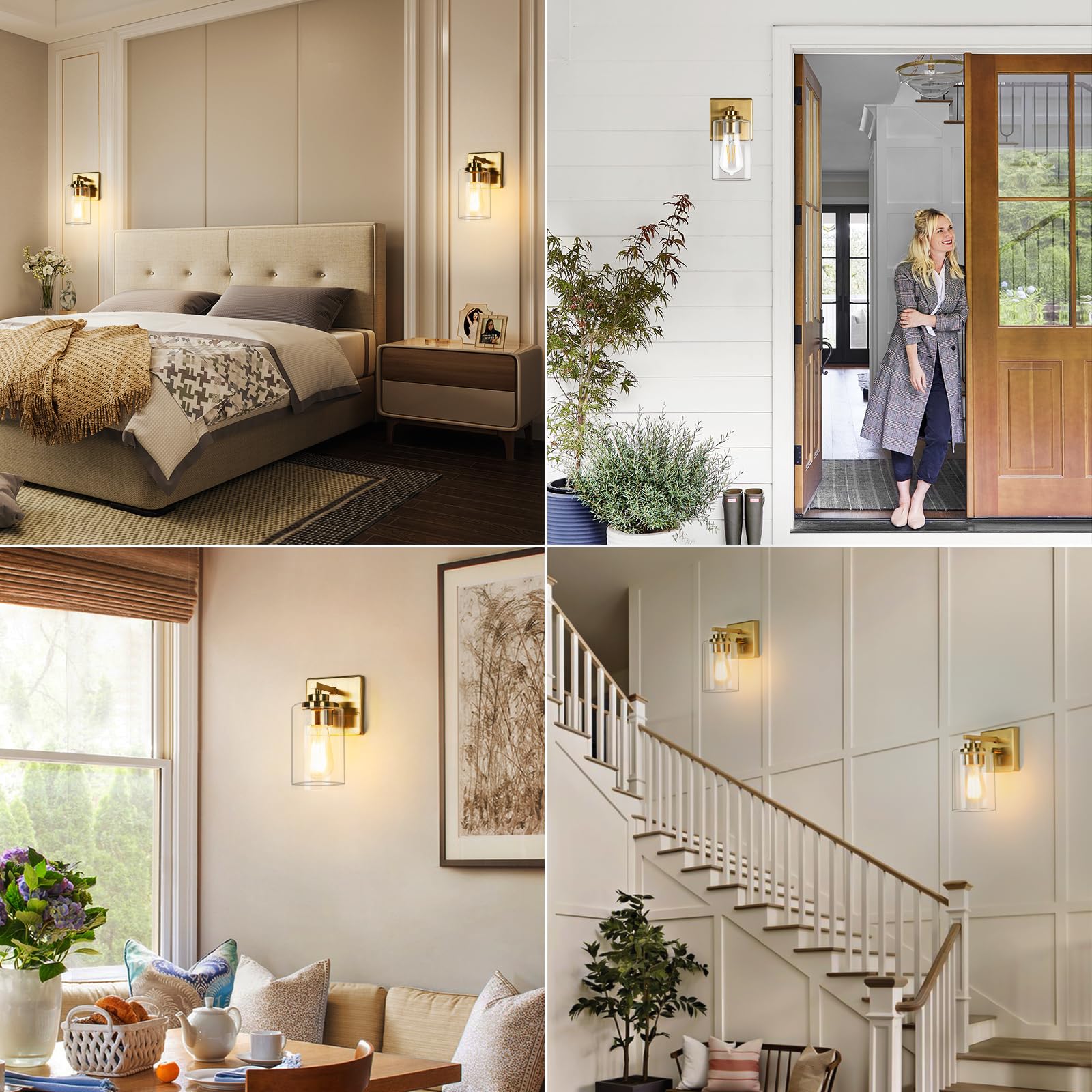 Wall Sconces, Gold Bathroom Light Fixtures, Modern Vanity Lights, Sconces Wall Lighting with Clear Glass, Sconces Wall Decor Set of 2, Wall Light Fixture for Mirror, Living Room, Bedroom, Hallway, E26
