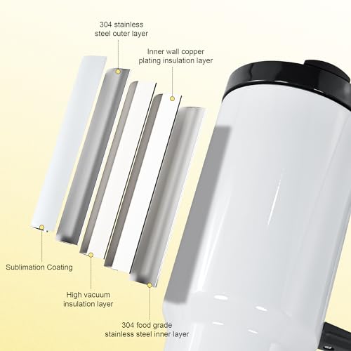 AGH 2 Pack 40 oz Sublimation White Tumbler with Black Handle and Stainless Steel Straw, Insulated Double Wall Vacuum Reusable Cups with Black Leakproof Lid