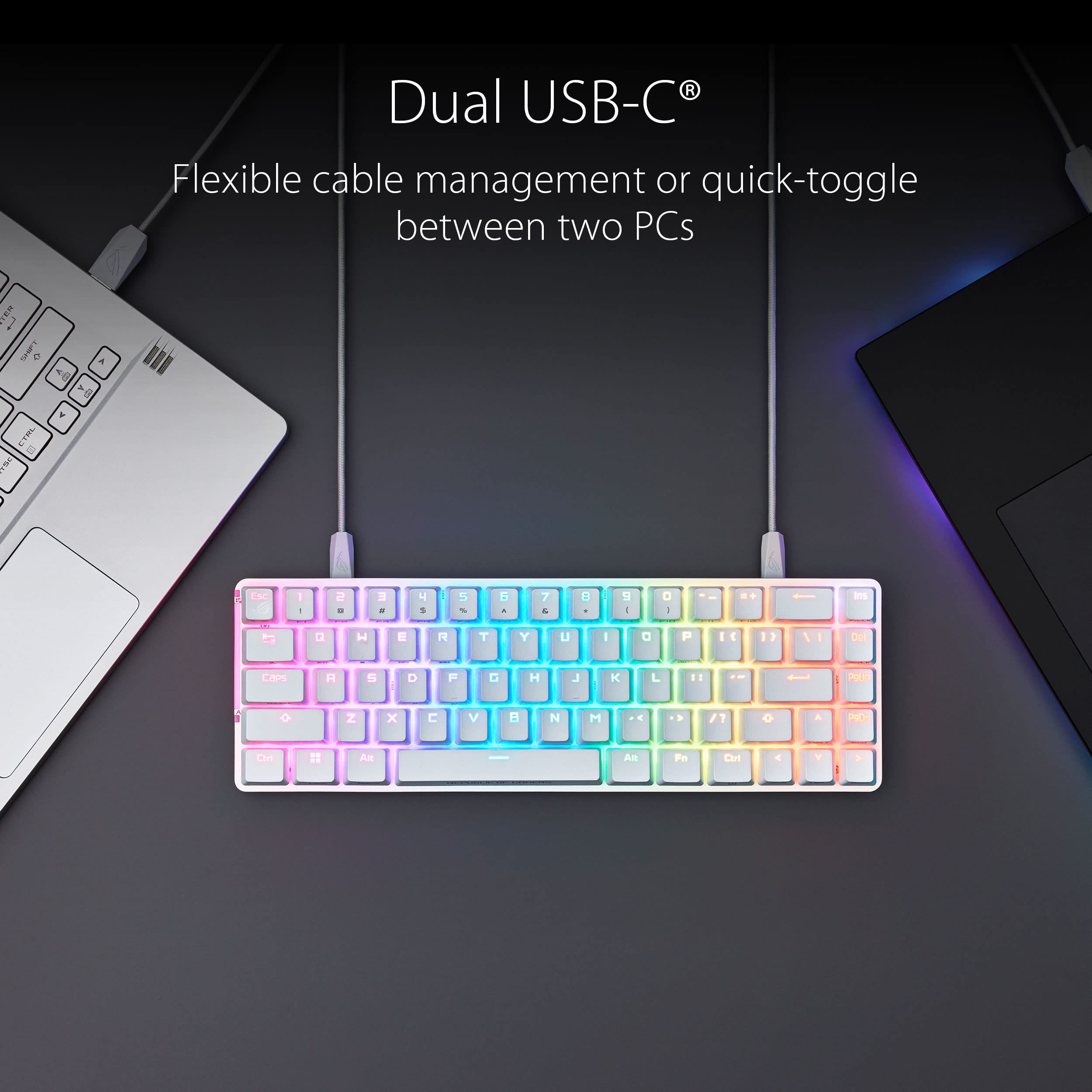 ASUS ROG Falchion Ace 65% RGB Compact Gaming Mechanical Keyboard, Lubed ROG NX Brown Switches & Switch Stabilizers, Sound-Dampening Foam, PBT Keycaps, Wired with KVM, Three Angles, Cover Case-Black
