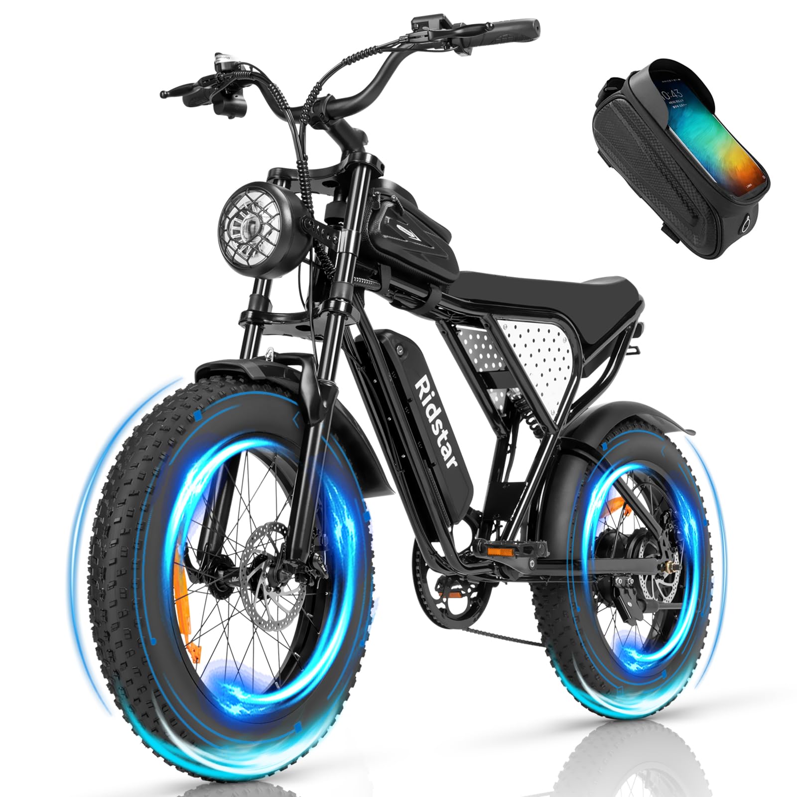 Bopzin Electric Bike Adults, 20" Fat Tire 1000W Brushless Motor 13AH Removable Battery E-Bike Bicycles Up to 25MPH & 35 Miles with Retro Motorcycle Design,7-Speed Cruise Control