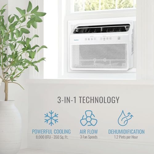 Keystone Energy Star 8,000 BTU Window Mounted Inverter Air Conditioner with Quiet, High Efficiency Operation and Remote, Window AC Unit for Apartment, Living Room, Medium Rooms up to 350-Sq.Ft.