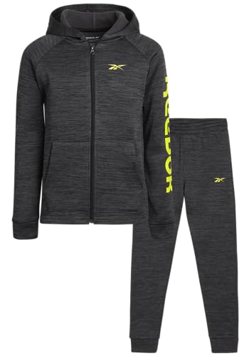 Reebok Boys' Sweatsuit - Active Fleece Zip Hoodie Sweatshirt and Jogger Sweatpants (2T-12), Size 10, Black Straided