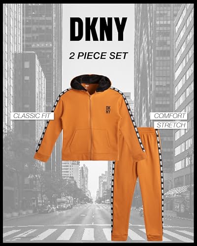 DKNY Boys' Sweatsuit Set - 2 Piece Fleece Sweatshirt and Jogger Sweatpants (Size: 4-12), Size 5, Meerkat
