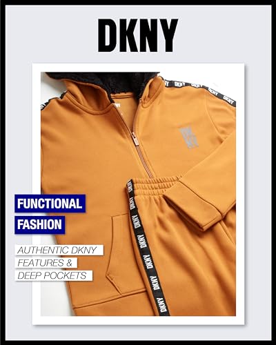 DKNY Boys' Sweatsuit Set - 2 Piece Fleece Sweatshirt and Jogger Sweatpants (Size: 4-12), Size 5, Meerkat