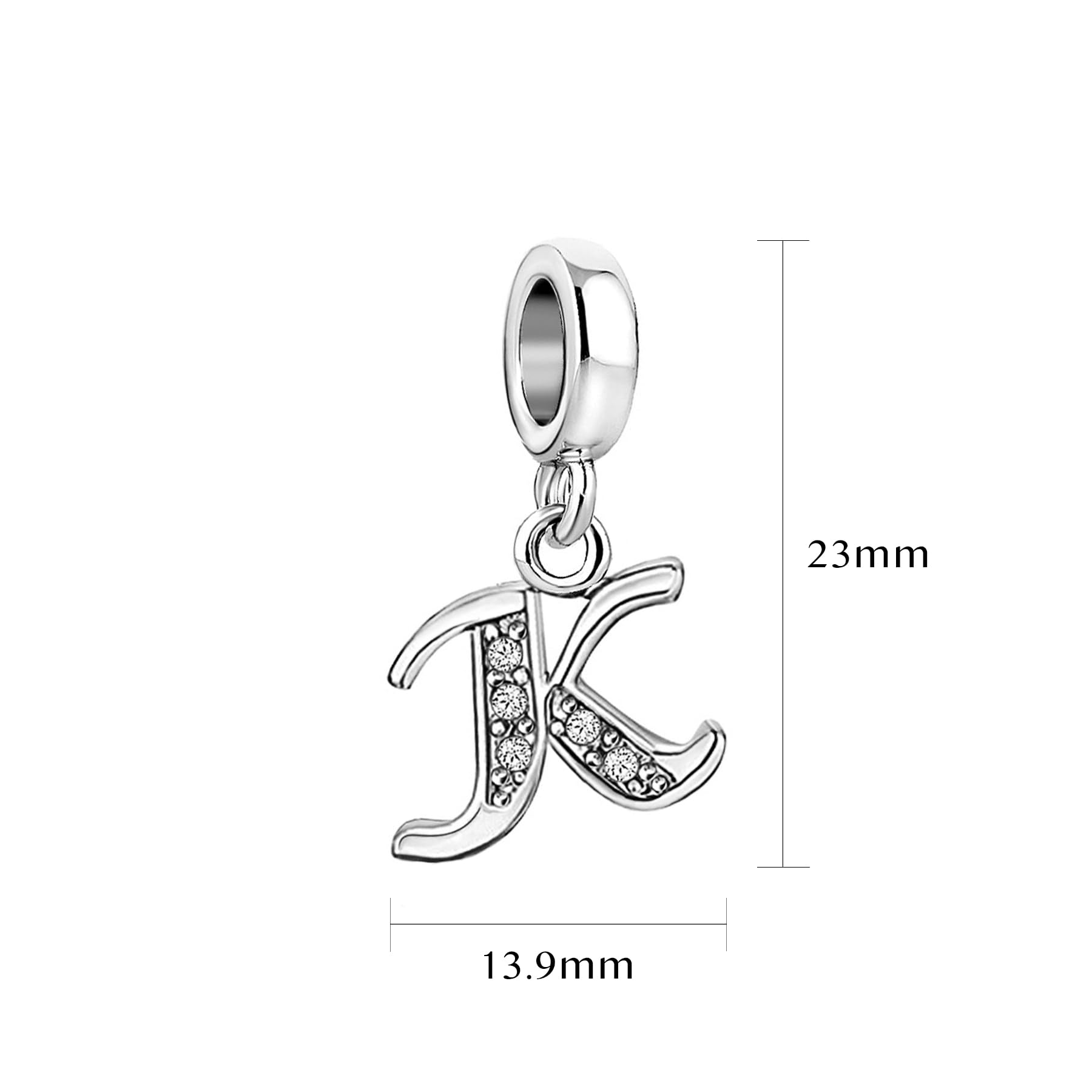 SBI Jewelry Sparkling Initial K Letter Heart Dangle Charm Compatible with Pandora Charms Bracelets Personalized Gifts