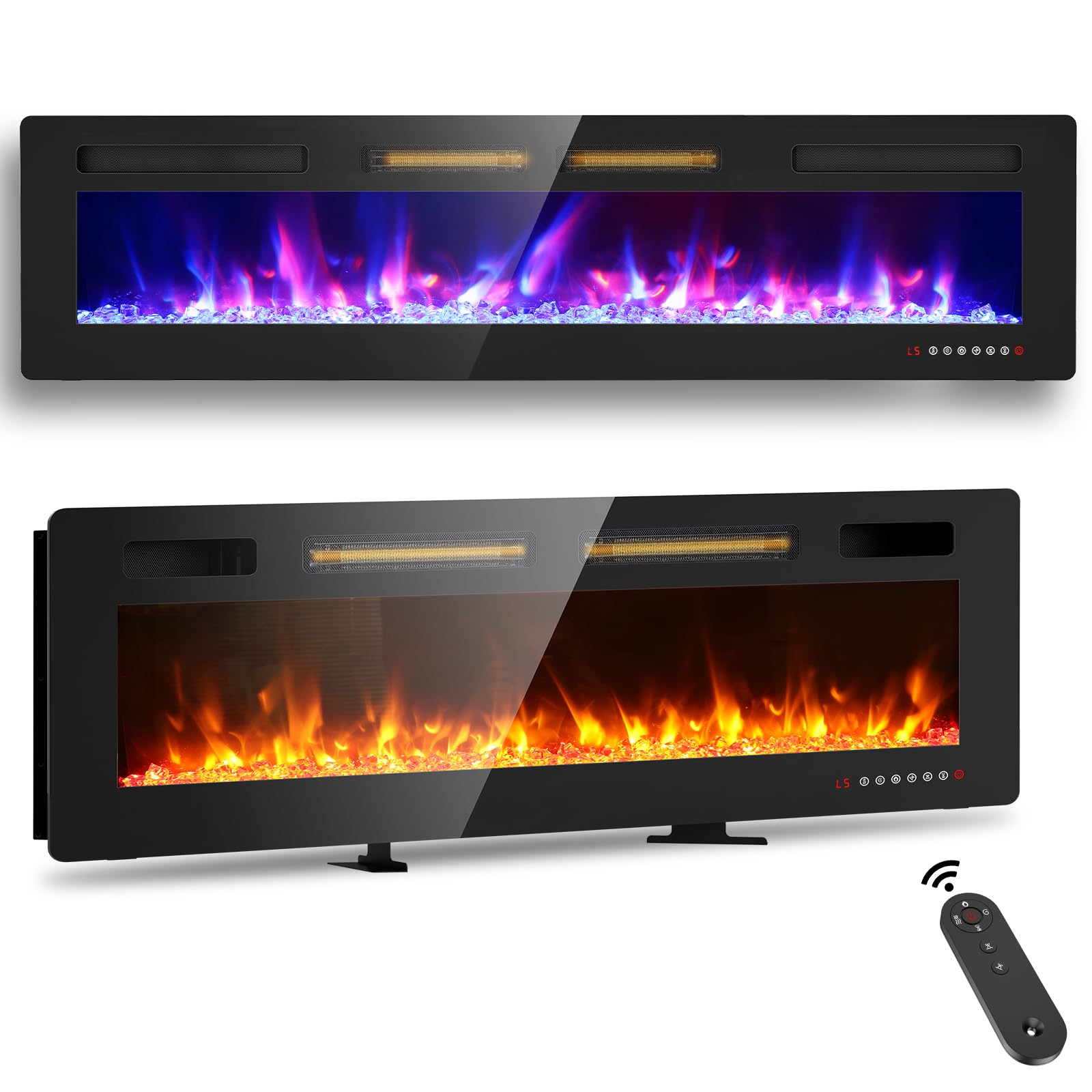 72" Ultra Thin Electric Fireplace, Wall Mounted & Freestanding, LED Fireplace Insert, Wall Fireplace for Living Room/Bedroom w/Touch Screen, Remote Control, 750W/1500W, Quiet, 8H Timer