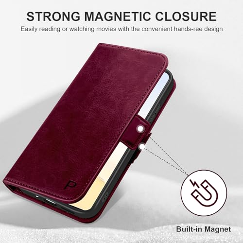 Bizzib for Samsung Galaxy S20 FE Case Leather Wallet with Card Holder[ RFID Blocking] 360 Full Shockproof Protection Magnetic Closure Phone Cover & Wrist Strap for Galaxy S20 FE 6.5in-Burgundy