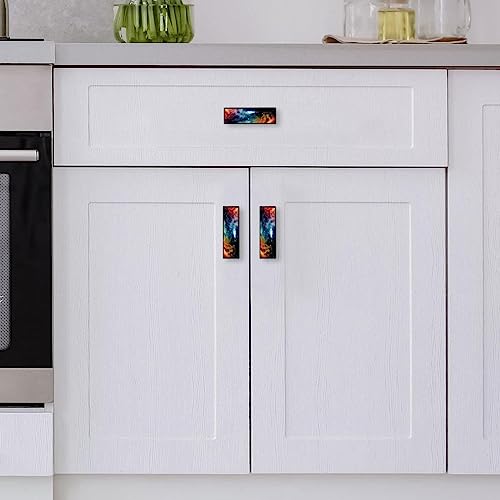 4 Pack 3.6In Double Holes Handles Pulls, Galaxy Planet Print Decorative Kitchen Cabinet Dresser Drawer Closet Cupboard Door Handles Pulls for Home Bedroom Bathroom