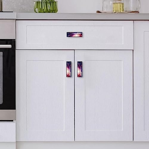 4 Pack 3.6In Double Holes Handles Pulls, Galaxy Planet Print Decorative Kitchen Cabinet Dresser Drawer Closet Cupboard Door Handles Pulls for Home Bedroom Bathroom