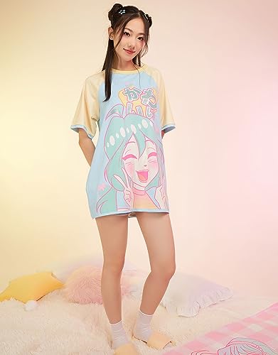 Winx Club Women's Bloom Printed Short Sleeves Crew Neck Summer Sleepwear Loungewear T-shirt Dress (extra large) Blue