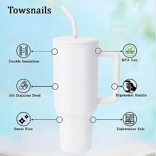 Towsnails 40oz sublimation tumbler with Handle | Leak-proof Lid and Straw | Insulated Coffee Mug Stainless Steel Travel Mug | Modern Insulated Tumblers Cupholder Friendly (4PACK/ White