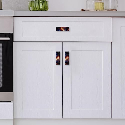 4 Pack 3.6In Double Holes Handles Pulls, Galaxy Planet Print Decorative Kitchen Cabinet Dresser Drawer Closet Cupboard Door Handles Pulls for Home Bedroom Bathroom