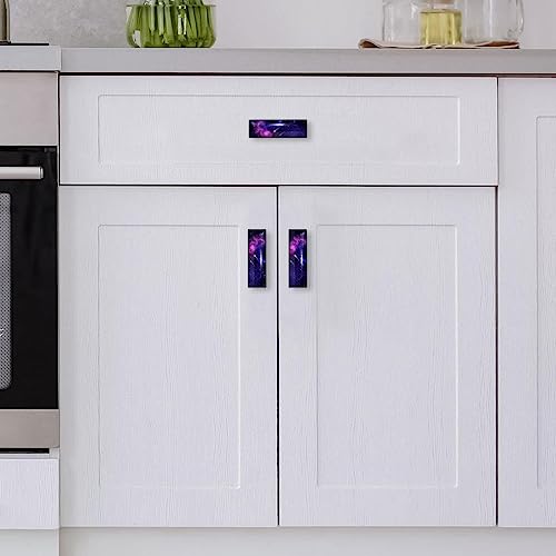 4 Pack 3.6In Double Holes Handles Pulls, Universe Starry Sky Print Decorative Kitchen Cabinet Dresser Drawer Closet Cupboard Door Handles Pulls for Home Bedroom Bathroom
