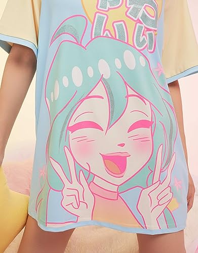 Winx Club Women's Bloom Printed Short Sleeves Crew Neck Summer Sleepwear Loungewear T-shirt Dress (extra large) Blue