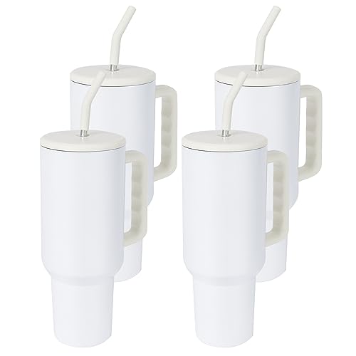 Towsnails 40oz sublimation tumbler with Handle | Leak-proof Lid and Straw | Insulated Coffee Mug Stainless Steel Travel Mug | Modern Insulated Tumblers Cupholder Friendly (4PACK/ White