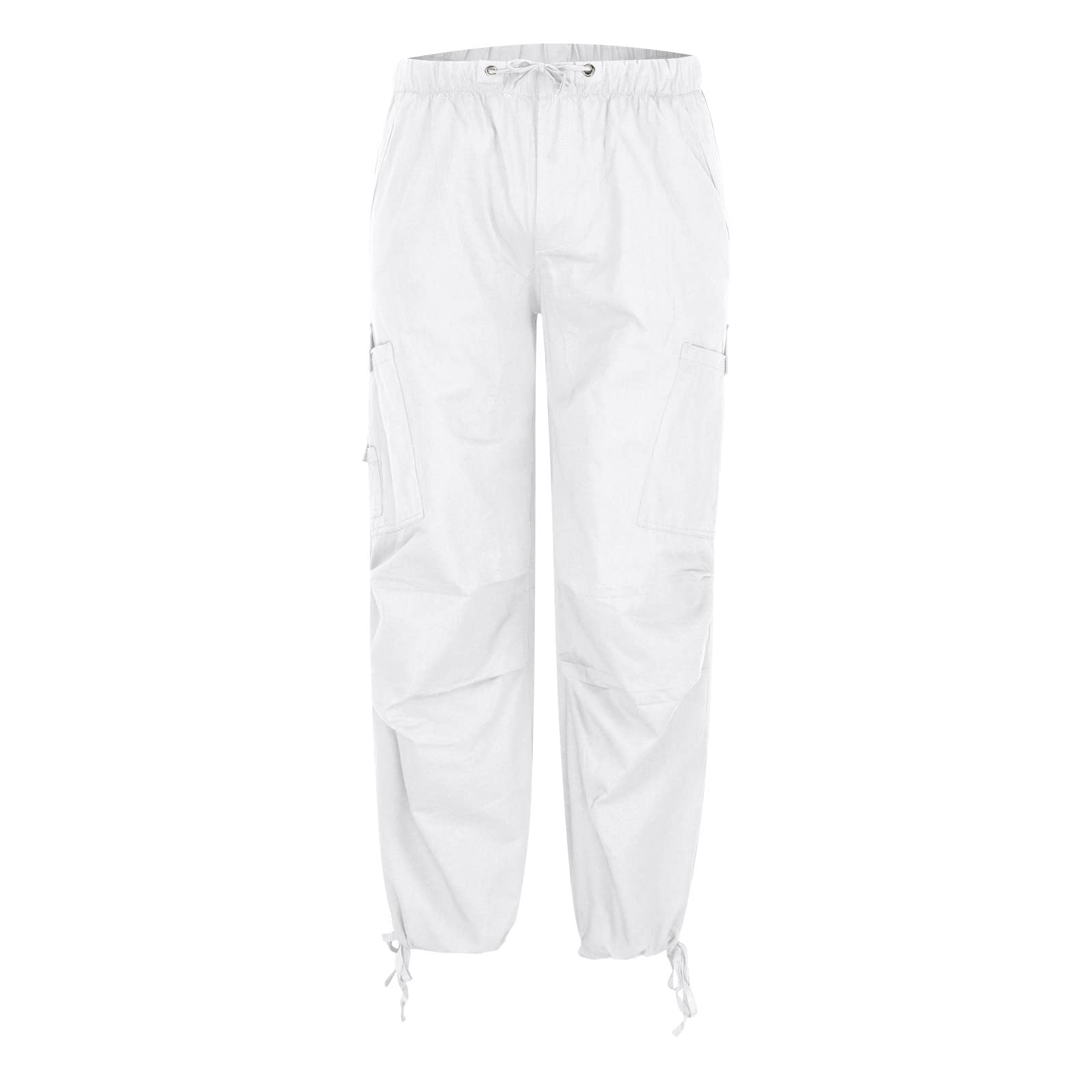 Sales Today Clearance Prime Only Men's Pants Elastic Waistband Black Cargo Pants Men Casual Cotton Lace-Up Elasticated Loose Trousers Quick Dry Solid Lounge Cargo Pants Pockets White 2X