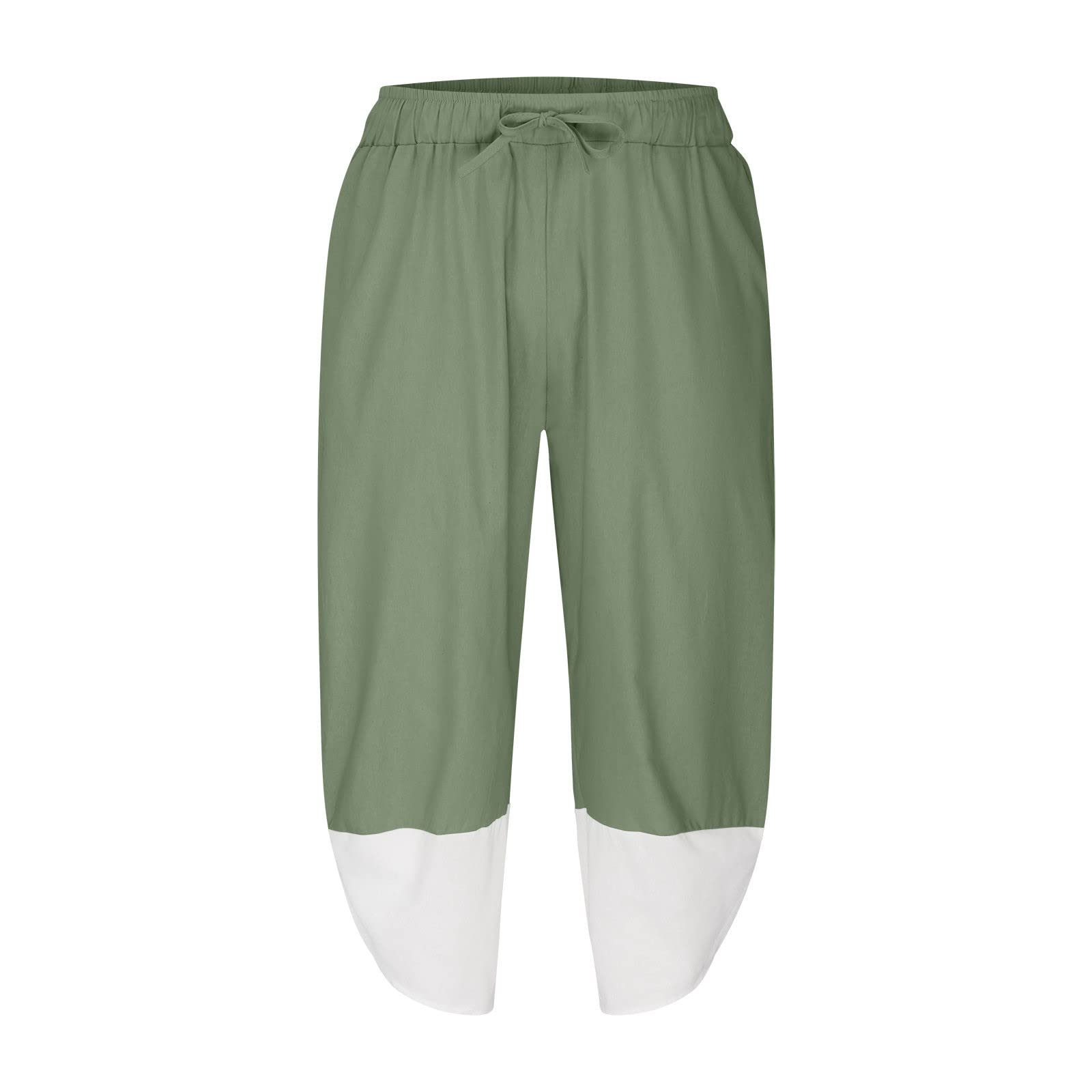 My Orders Men's Pants Elastic Waistband Linen Pants for Men 2023 Casual Loose Drawstring Elastic Waist Cotton Capri Classic Fit Patchwork Beach Capri Army Green XL