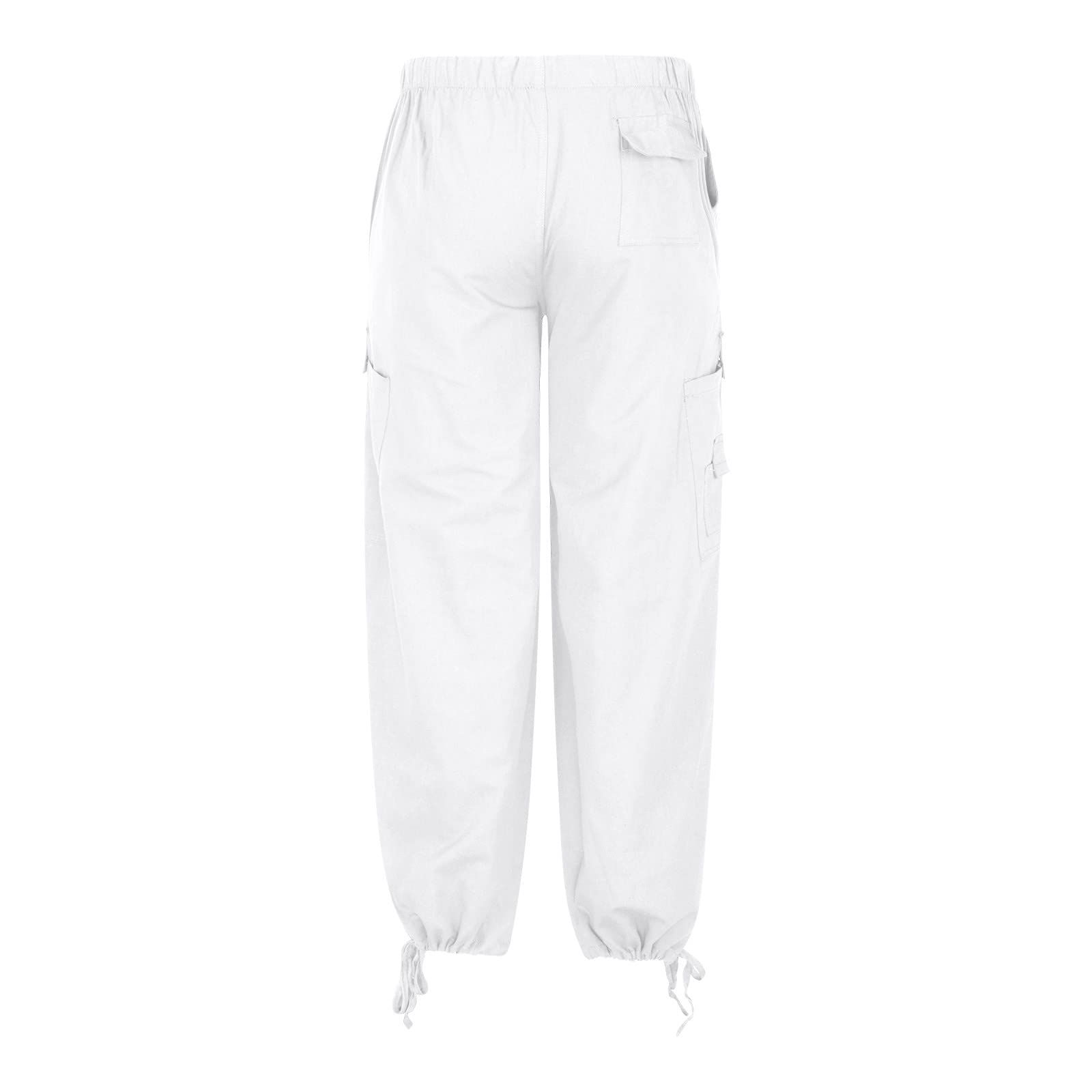 Sales Today Clearance Prime Only Men's Pants Elastic Waistband Black Cargo Pants Men Casual Cotton Lace-Up Elasticated Loose Trousers Quick Dry Solid Lounge Cargo Pants Pockets White 2X