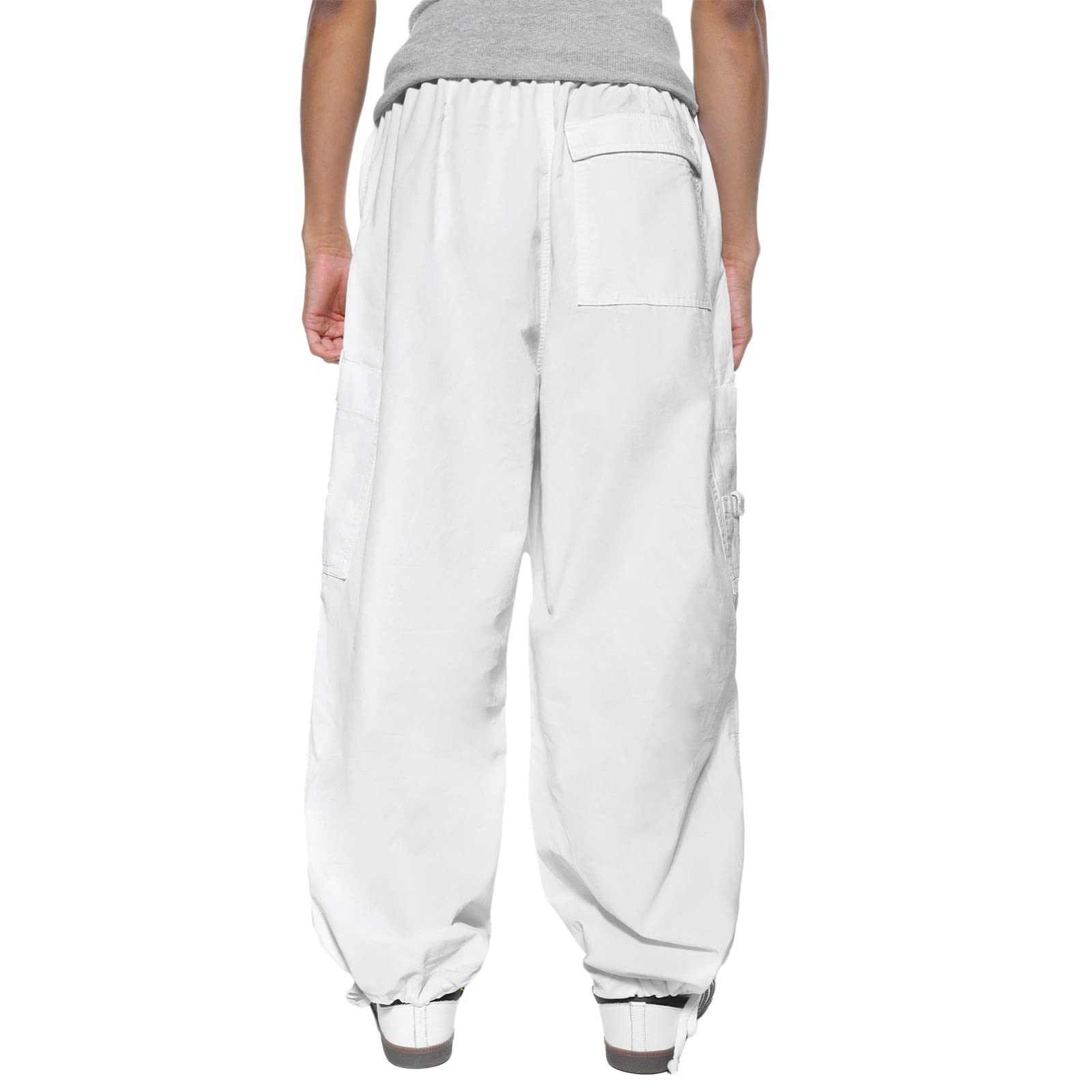 Sales Today Clearance Prime Only Men's Pants Elastic Waistband Black Cargo Pants Men Casual Cotton Lace-Up Elasticated Loose Trousers Quick Dry Solid Lounge Cargo Pants Pockets White 2X
