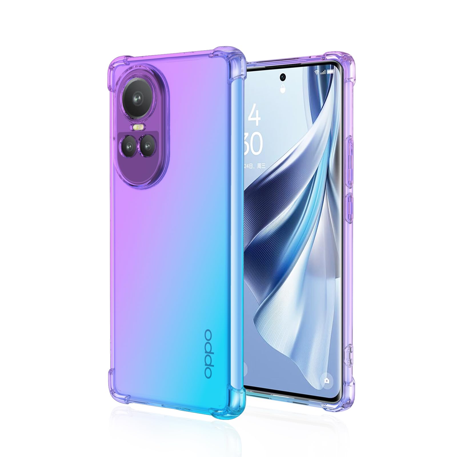 Compatible with Oppo Reno 10 / Reno 10 Pro 5G Case Slim Shock Absorption Transparent TPU Soft Edge Bumper with Reinforced Corners Multicolor Gradient Protective Cover,Purple Blue