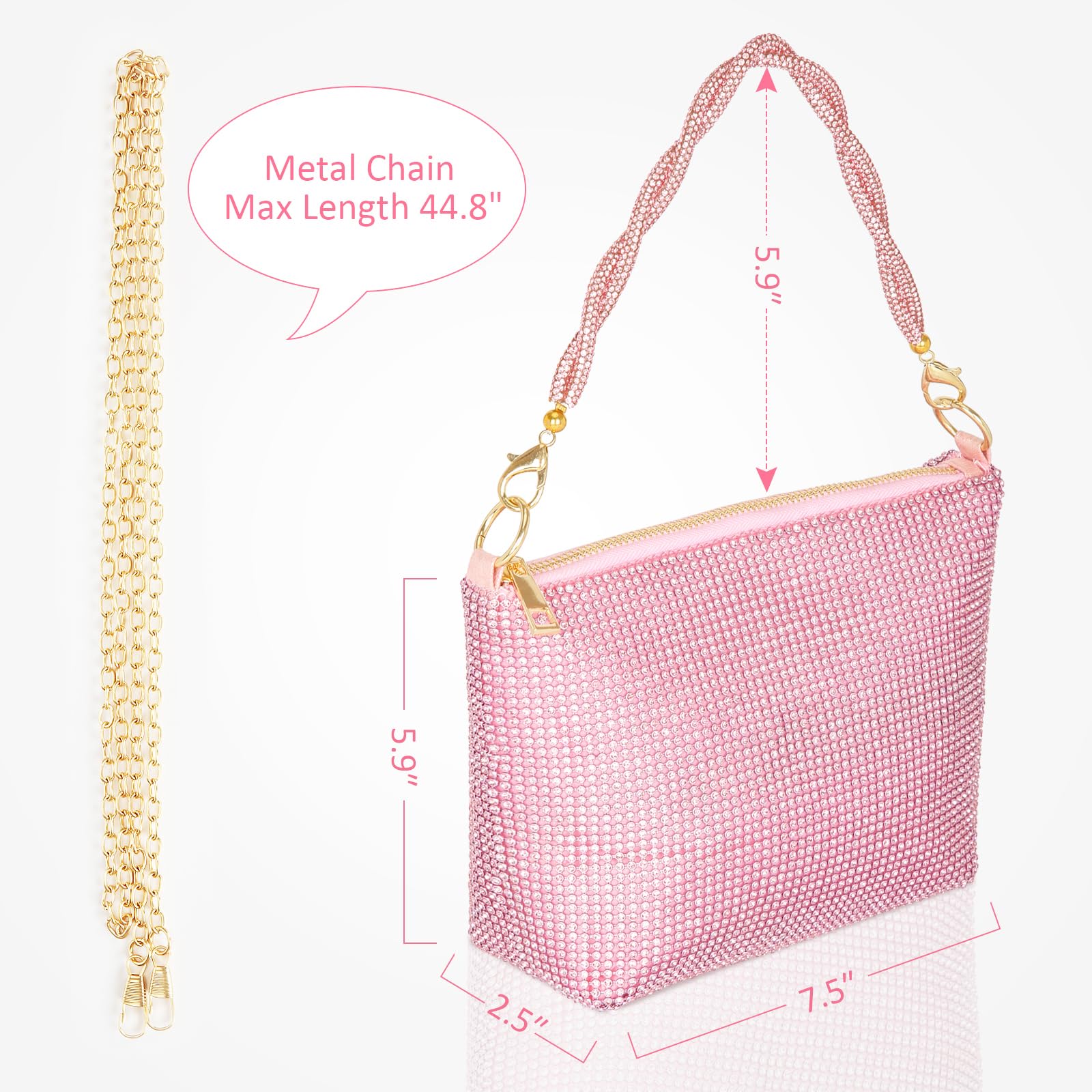 Afashor Fashion Womens Evening Bag Glitter Rhinestone Purse Shiny Clutch Handbag for Party Wedding Pink
