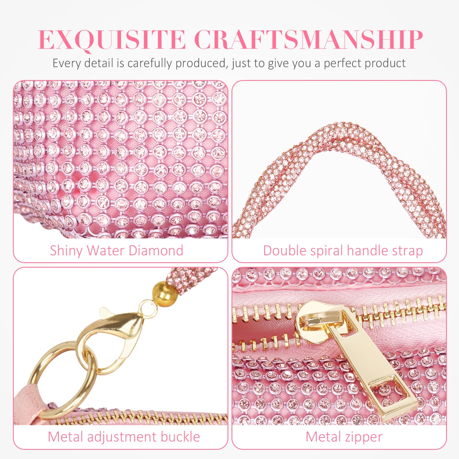 Afashor Fashion Womens Evening Bag Glitter Rhinestone Purse Shiny Clutch Handbag for Party Wedding Pink