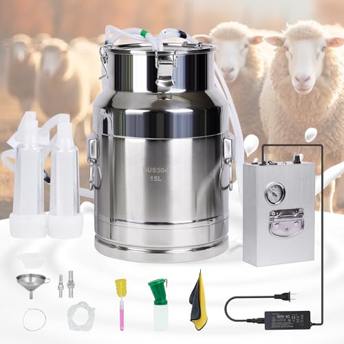 NAOEDEAH Electric Goat Milking Machine for Goat Milker 15L Pulsating Automatic Portable Goats Milking Machine Electric Plug-in Adjustable Powerful Pulsation Vacuum Milker Machine (15L for Goat)