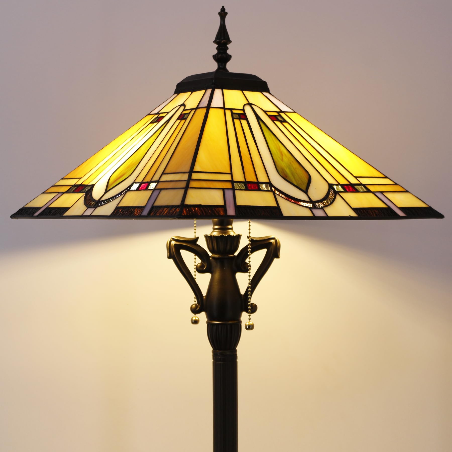 AVIVADIRECT Tiffany Floor Lamp Geometry Mission Style Stained Glass Standing Reading Light 16X16X64 Inch