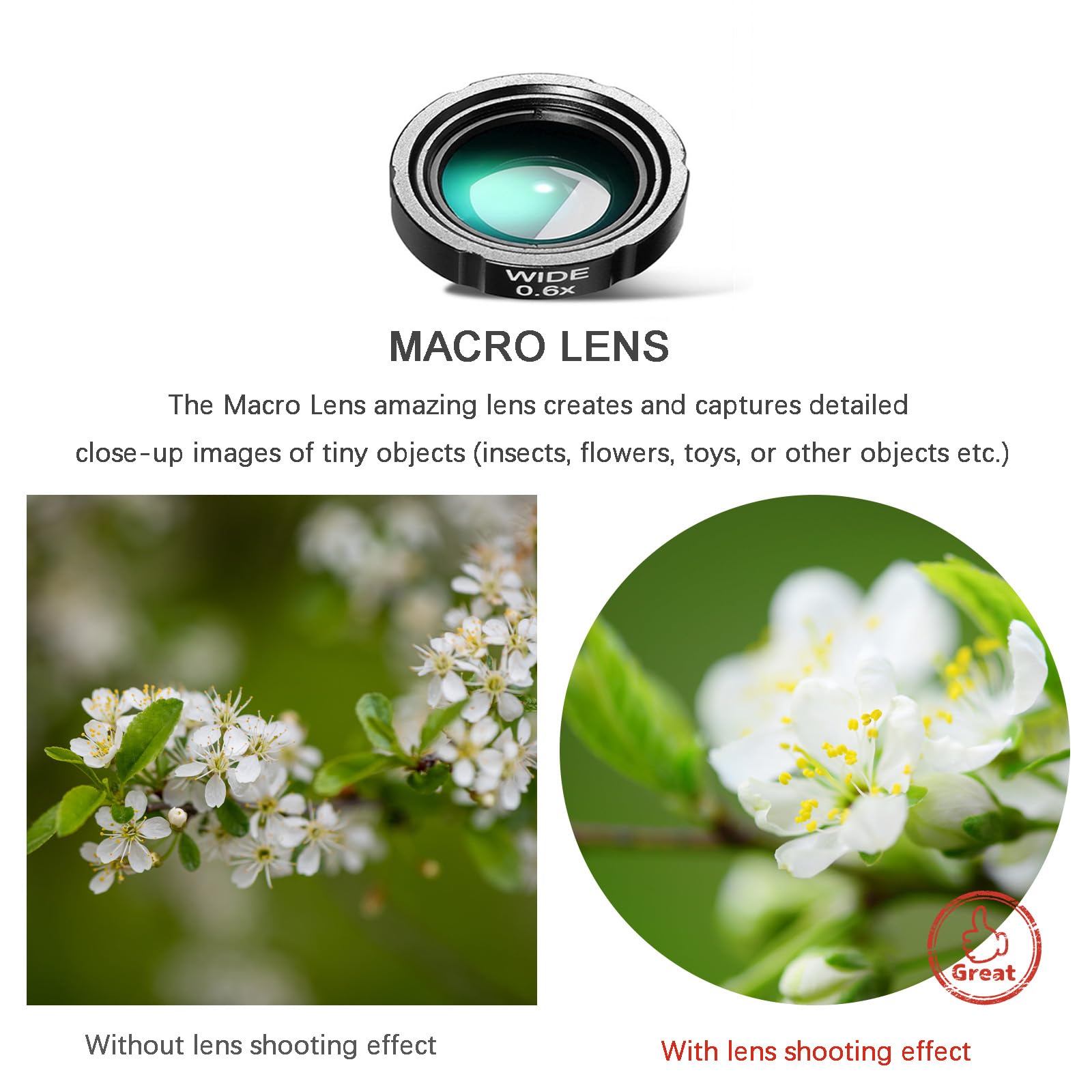 VASDEV Phone Camera Lens Kit Upgraded Version Telephoto 28X + Wide Angle 0.6X Macro 20X Fisheye 198° for iPhone Samsung Android and Most Smartphones, VASDEV-1