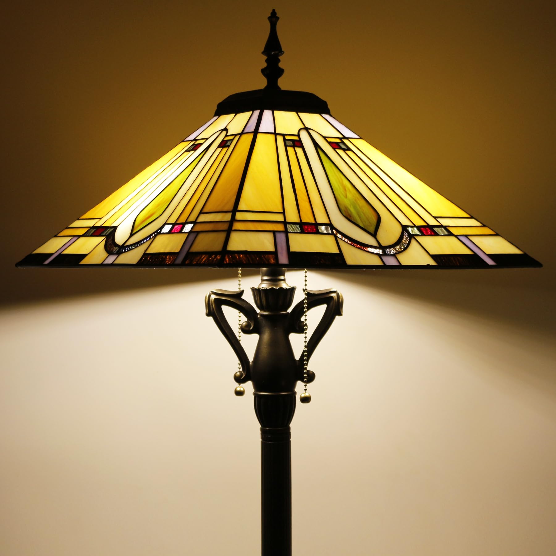 AVIVADIRECT Tiffany Floor Lamp Geometry Mission Style Stained Glass Standing Reading Light 16X16X64 Inch