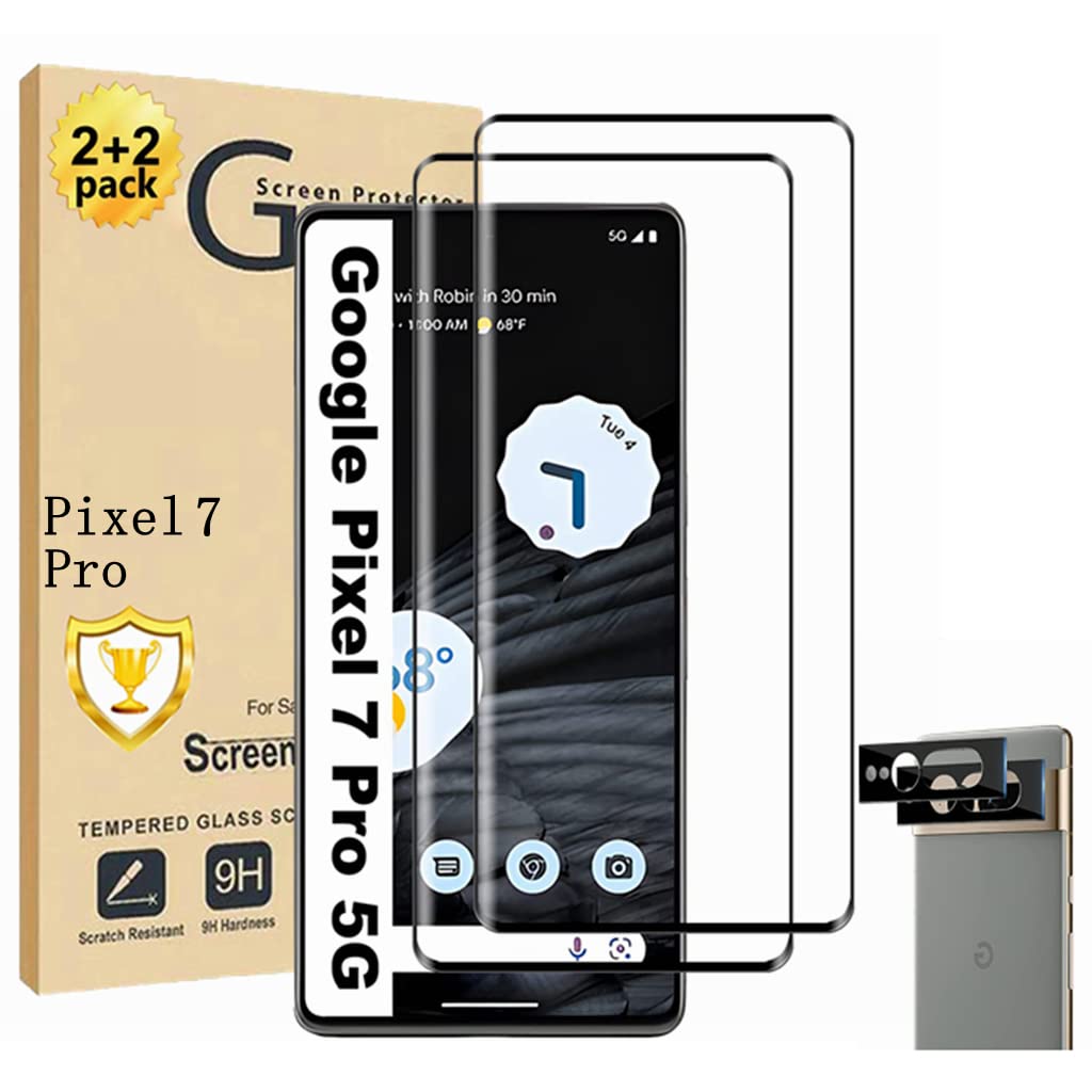 2 Pack for Google Pixel 7 Pro Screen Protector【2+2 Pack】2 Pack Tempered Glass Camera Lens Protector, Compatible Fingerprint, 3D Glass 9H Hardness Tempered Glass Screen Protector for Google Pixel 7 Pro 5g