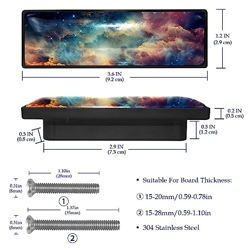 4 Pack 3.6In Double Holes Handles Pulls, Galaxy Planet Print Decorative Kitchen Cabinet Dresser Drawer Closet Cupboard Door Handles Pulls for Home Bedroom Bathroom