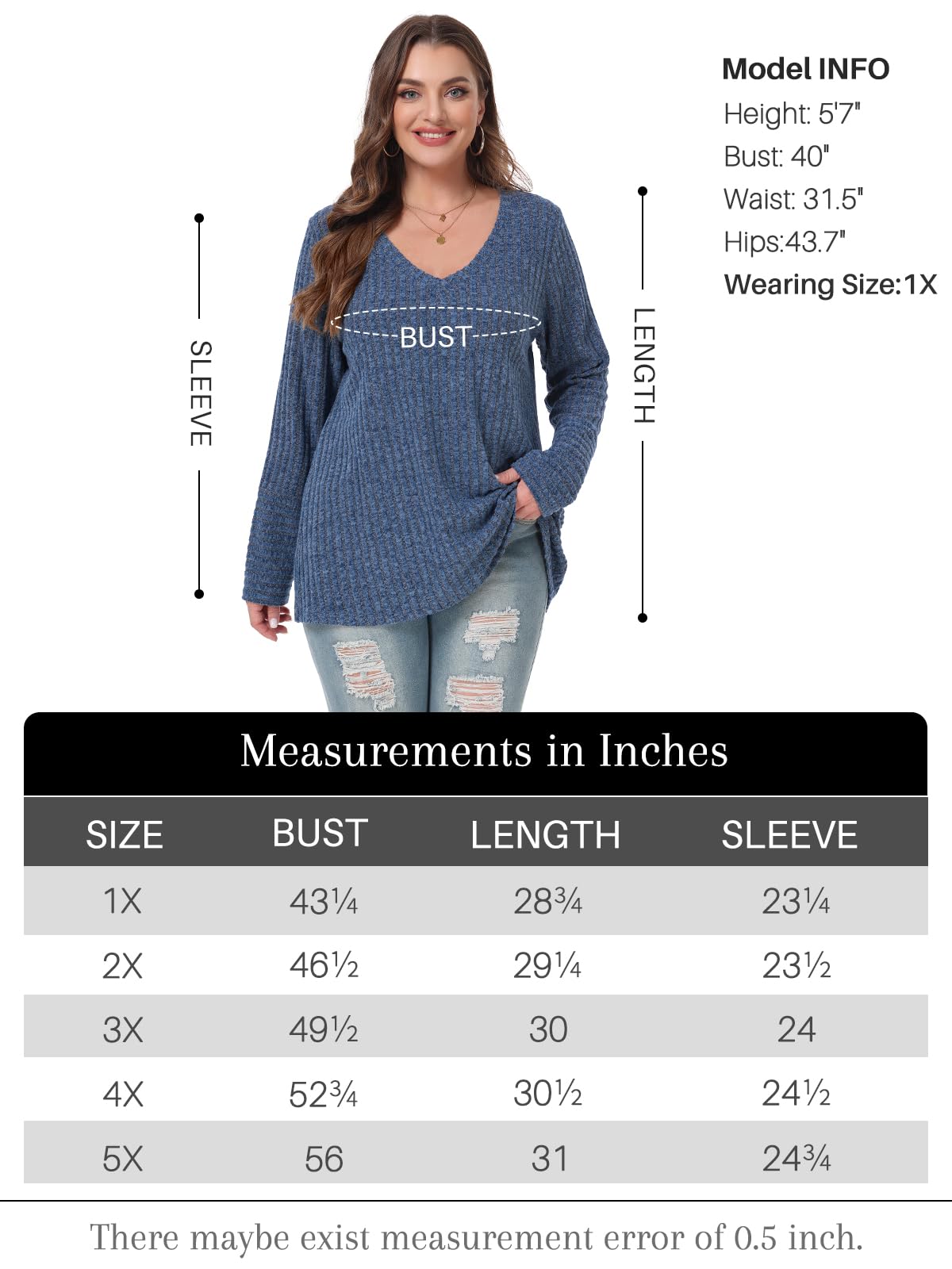 BELAROI Plus Size Long Sleeve Tops for Women Dressy Casual Shirts V Neck Tunic Sweaters Pullover Lightweight Loose Fit(2X, Navy Blue)