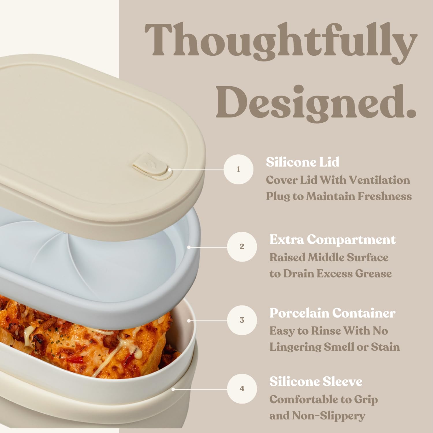 Ceramic Bento Lunch Box with Silicone Lid & Compartment Divider for Adults, Reusable Airtight Meal Prep Food Storage, Sandwich, Snack, Salad Container, Microwave Oven Safe (Pink, 30.4 Oz)