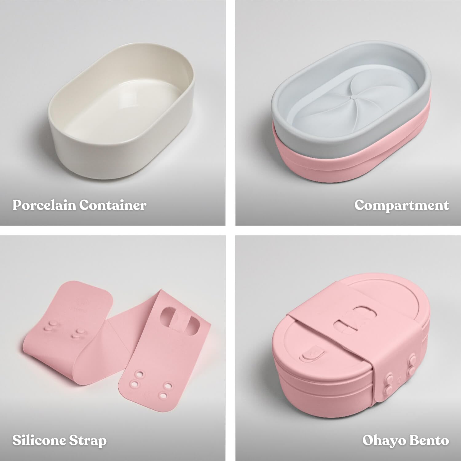Ceramic Bento Lunch Box with Silicone Lid & Compartment Divider for Adults, Reusable Airtight Meal Prep Food Storage, Sandwich, Snack, Salad Container, Microwave Oven Safe (Pink, 30.4 Oz)