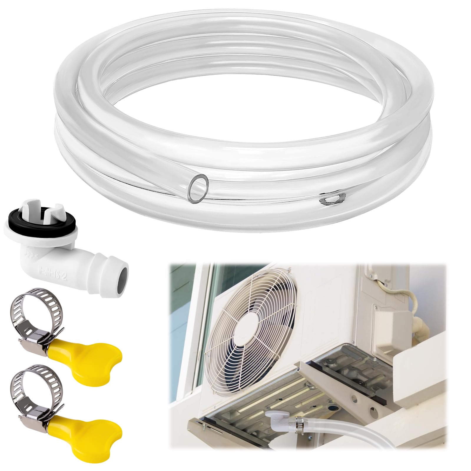10ft Air Conditioner Drain Hose, AC Drain Hose Connector(3/5 inch),Window Air Conditioner Drain Kit for Universal Mini-Split Unit (White-1Pack)