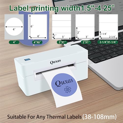 Quxas Bluetooth Thermal Shipping Label Printer 4X6 Lable Inkless Printer Portable Printer Compatible with Android, iPhone and Windows, Used for Ebay, Amazon, Shopify, Etsy, USPS(JK-402A