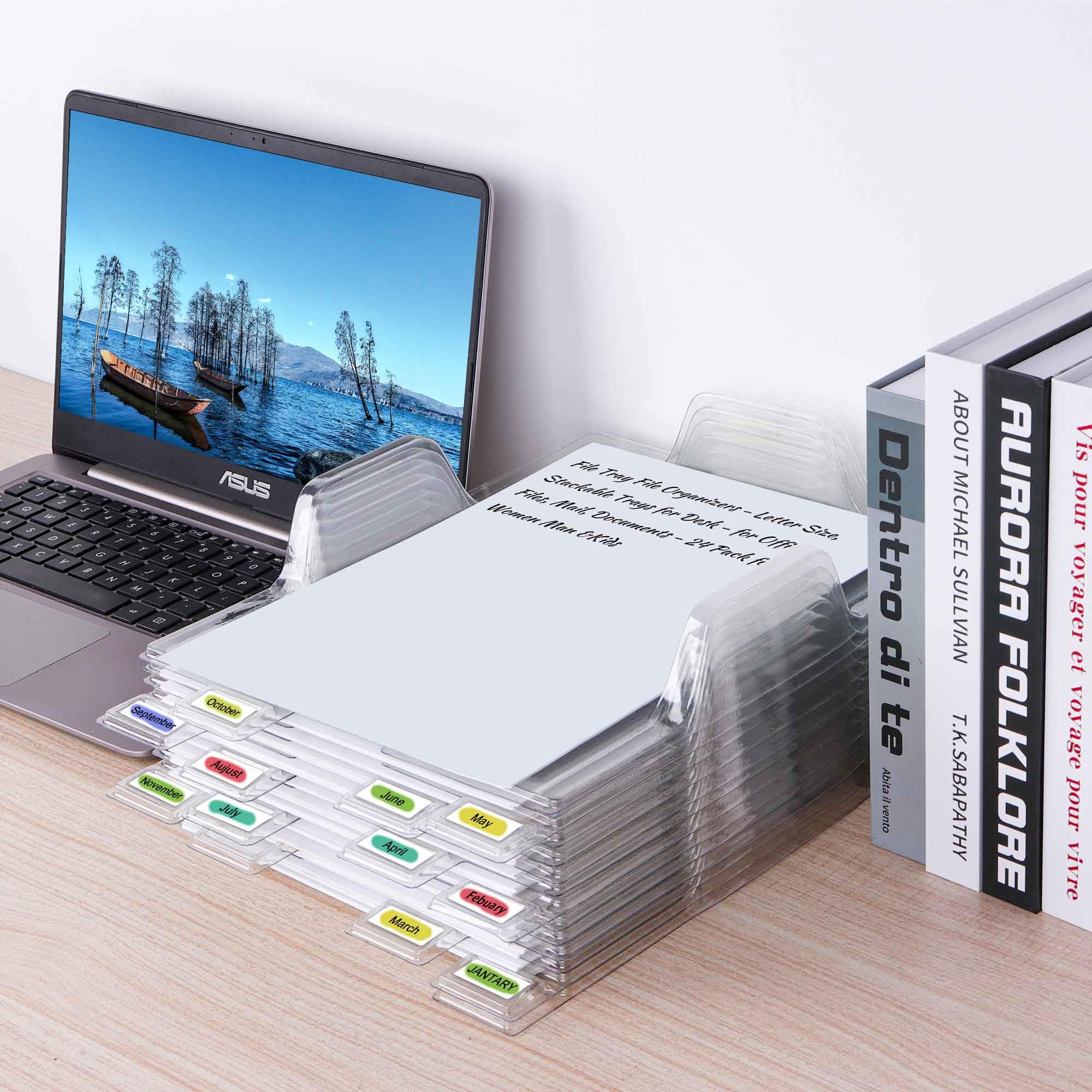 AUKUS Stackable Paper Organizers - Durable and Sturdy File Trays for Desk, Transparent Design - Ideal for Office, School, Home - A4 Size, 24 Pack