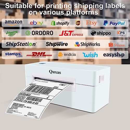 Quxas Bluetooth Thermal Shipping Label Printer 4X6 Lable Inkless Printer Portable Printer Compatible with Android, iPhone and Windows, Used for Ebay, Amazon, Shopify, Etsy, USPS(JK-402A