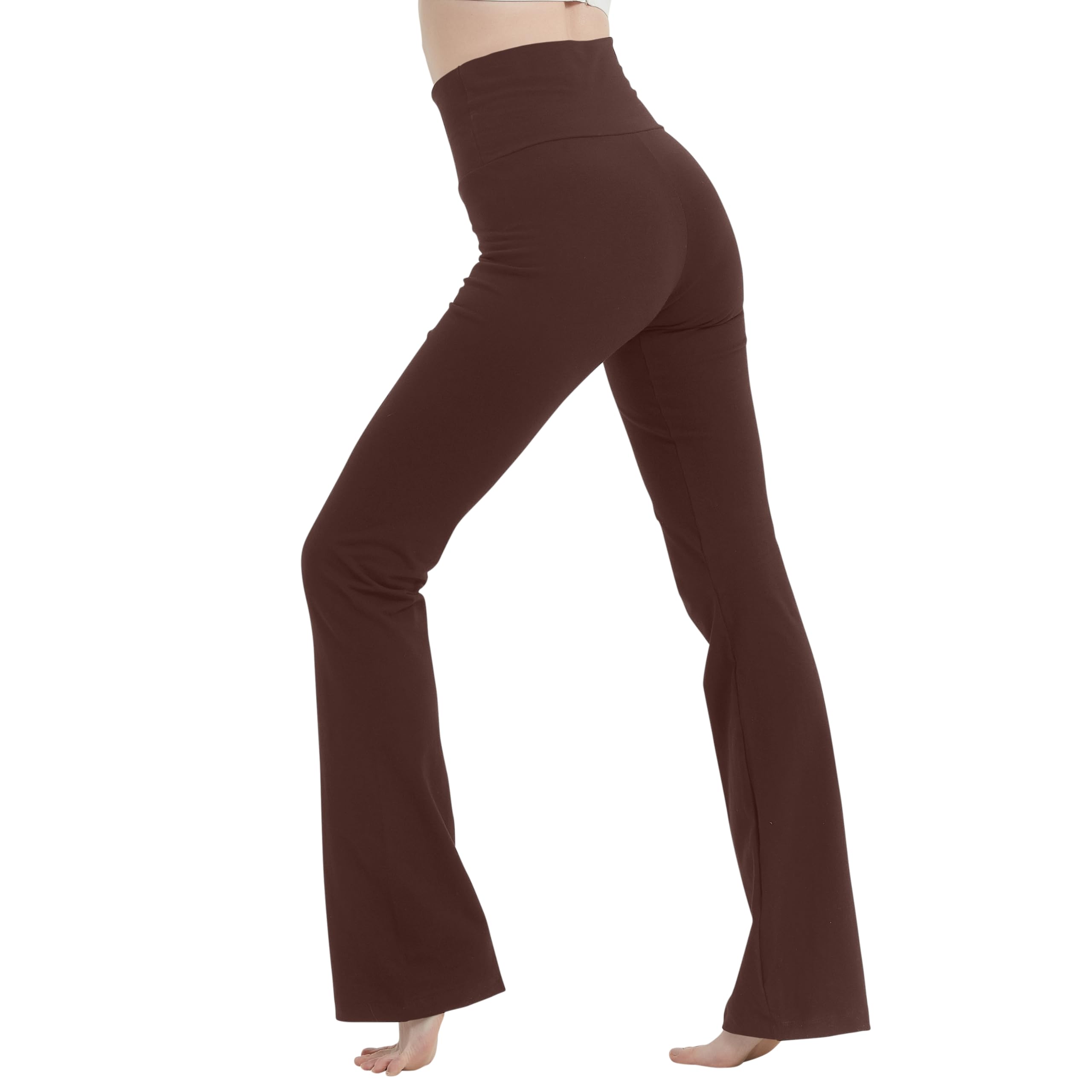 MC&LO Cotton Spandex High Rise Bootcut Flare Yoga Pants Legging(Regular Size/Plus Size) S-4XL (36" Inseam) Brown