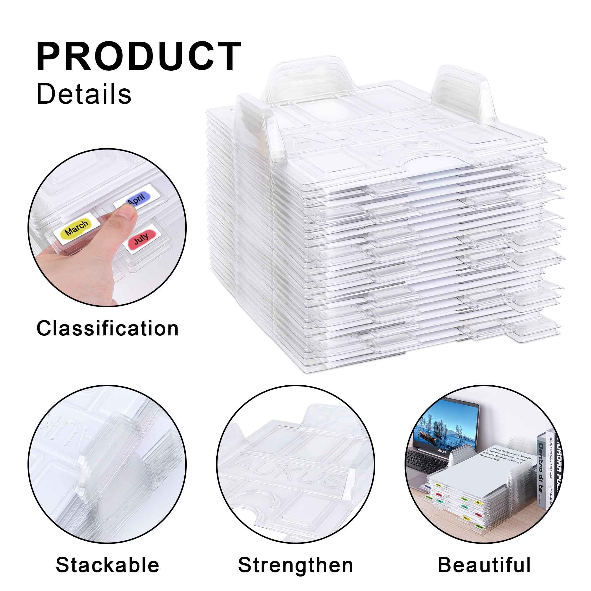 AUKUS Stackable Paper Organizers - Durable and Sturdy File Trays for Desk, Transparent Design - Ideal for Office, School, Home - A4 Size, 24 Pack