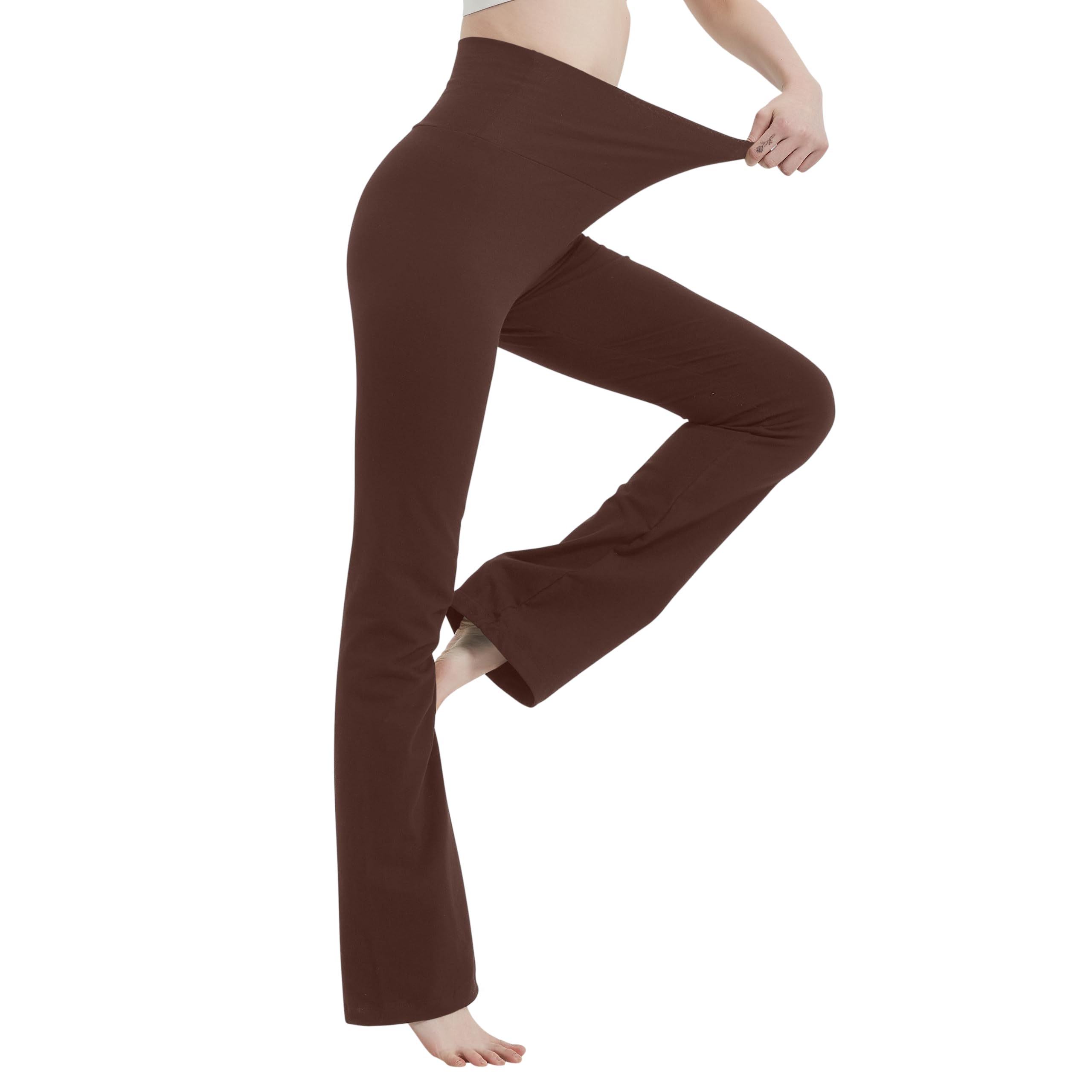 MC&LO Cotton Spandex High Rise Bootcut Flare Yoga Pants Legging(Regular Size/Plus Size) S-4XL (36" Inseam) Brown