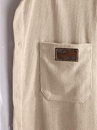Comdecevis Men's Corduroy Button Down Shirt Casual Shirts Long Sleeve Shacket Jacket with Pocket Khaki Large