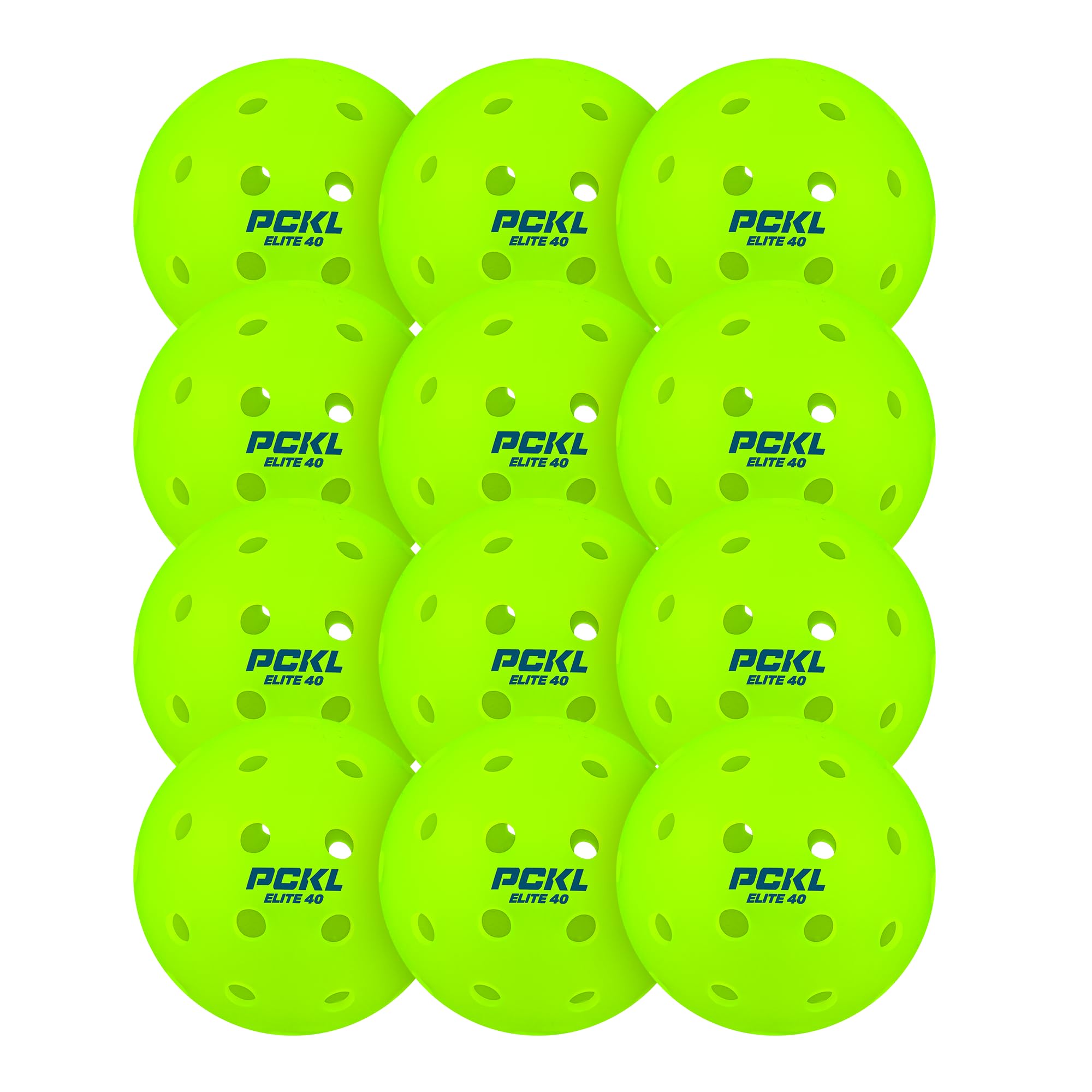 PCKL Elite 40 Pickleball Balls | Tournament and Competition Ball | 4 Pack of Balls | 50 Pack | 100 Bulk Pack | USA Pickleball Approved (12 Pack, Neon Green)