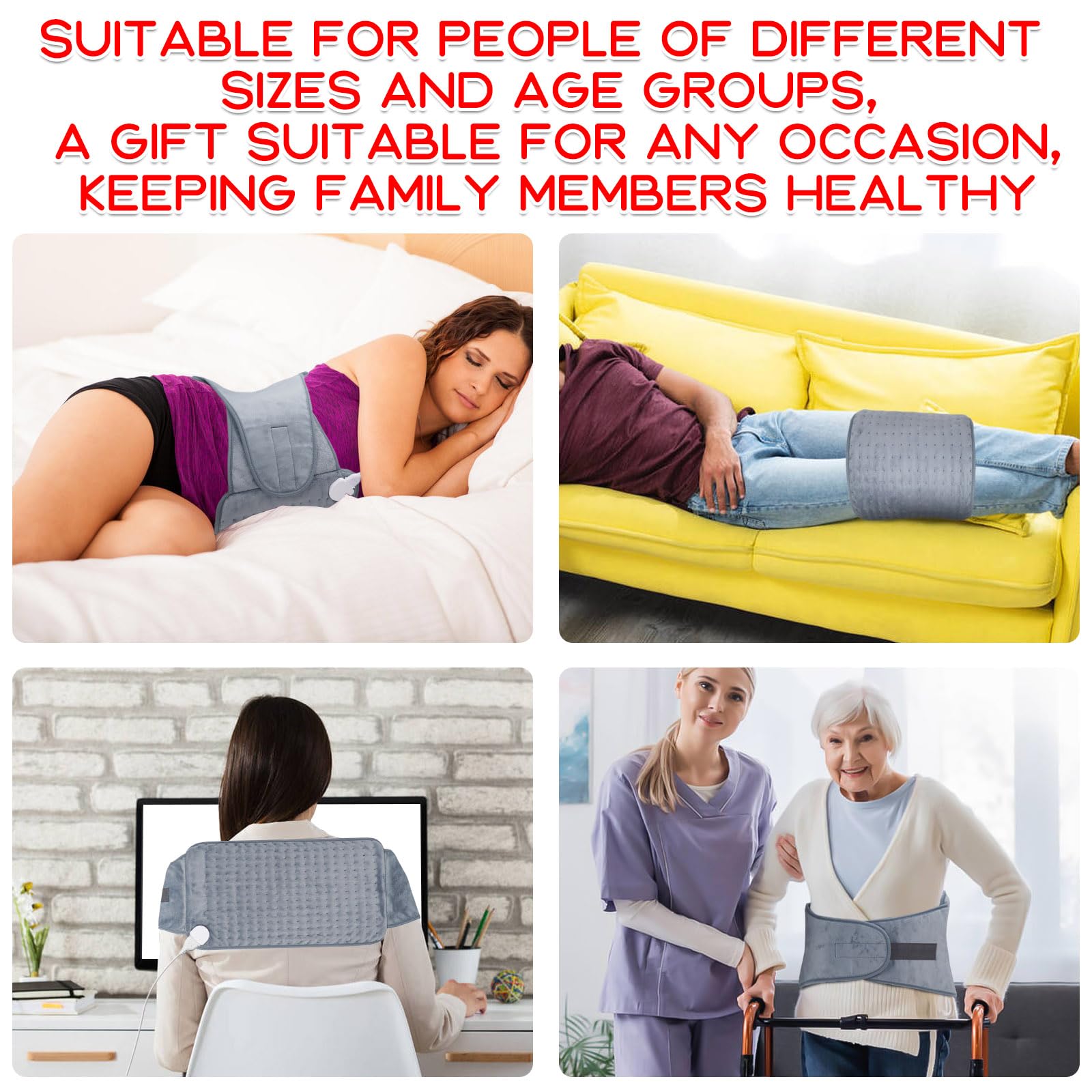 Heating Pad for Back Pain and Cramps Relief, Heating Pad Belt, Lower Back Heating Pad, with 4 Timer Settings 11.8x23.6 Inch, with Auto Off and 6 Heat Setting for Back Pain Relief and Cramps Gray