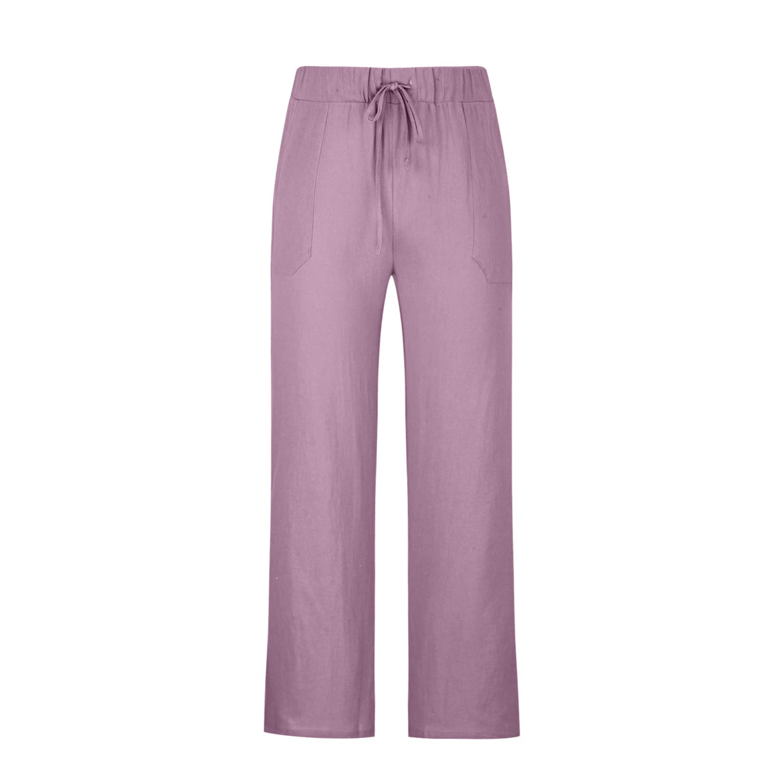 Men Pants Elastic Waistband Mens Lightweight Pants Casual Stylish Cotton Linen Loose Trouser Summer Drawstring Elastic Waist Beach Sweatpants Pink M